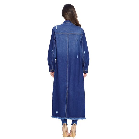 Blue Age | Jackets & Coats | Nwt Long Line Distressed Denim Coat Button ...
